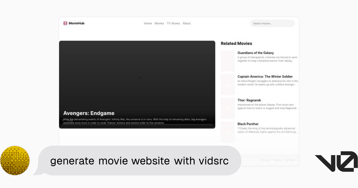 generate movie website with vidsrc | A shadcn/ui and v0 generation - v0