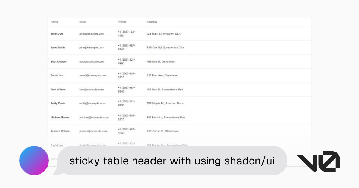 sticky table header with using shadcn/ui | A shadcn/ui and v0 generation - v0