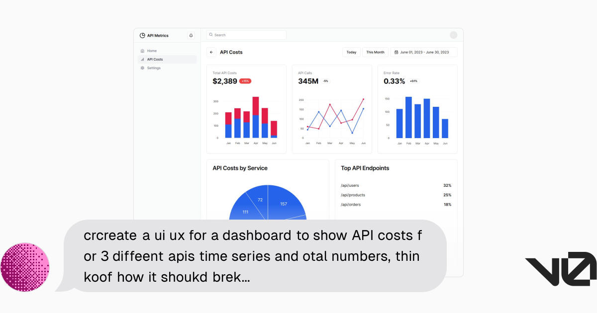 crcreate a ui ux for a dashboard to show API costs for 3 diffeent apis ...