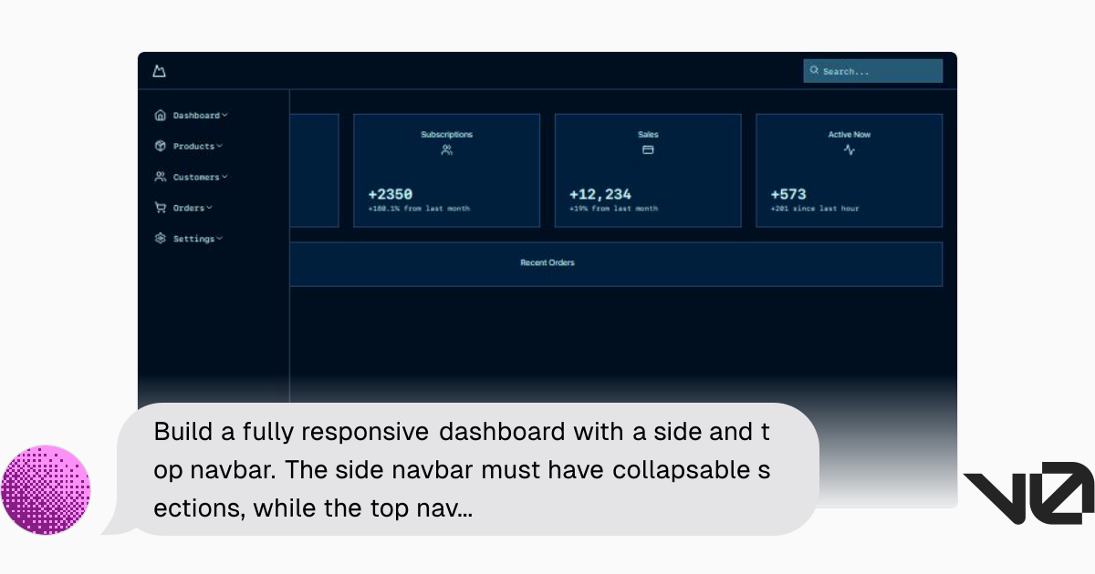 Build a fully responsive dashboard with a side and top navbar. The side ...