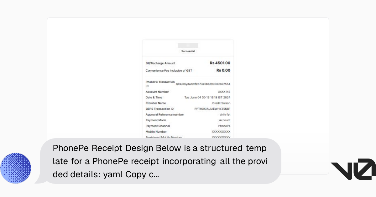 PhonePe Receipt Design Below is a structured template for a PhonePe ...