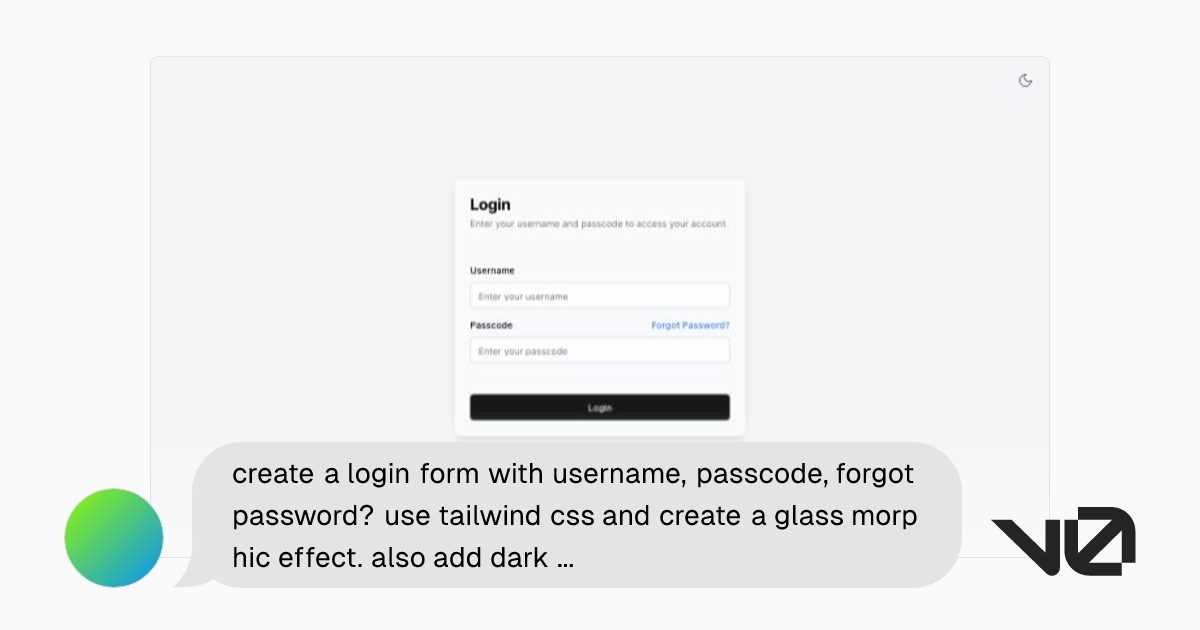 create a login form with username, passcode, forgot password? use tailwind css and create a ...
