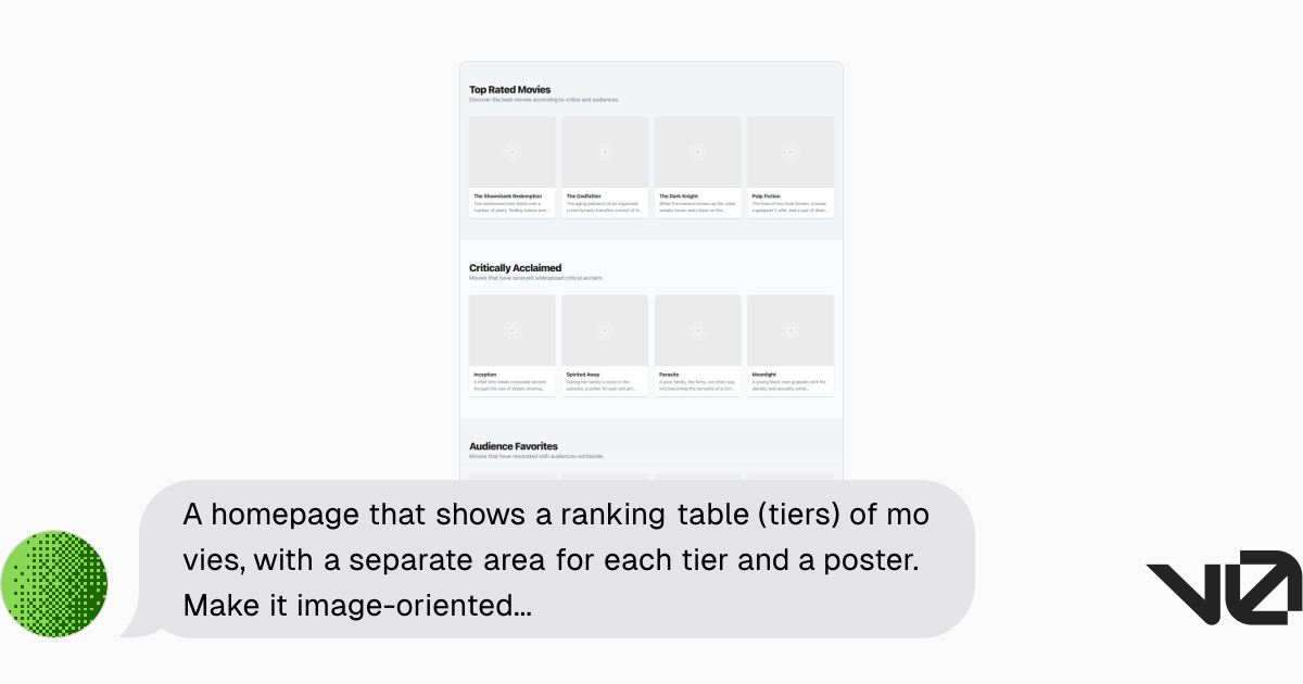 A homepage that shows a ranking table (tiers) of movies, with a ...