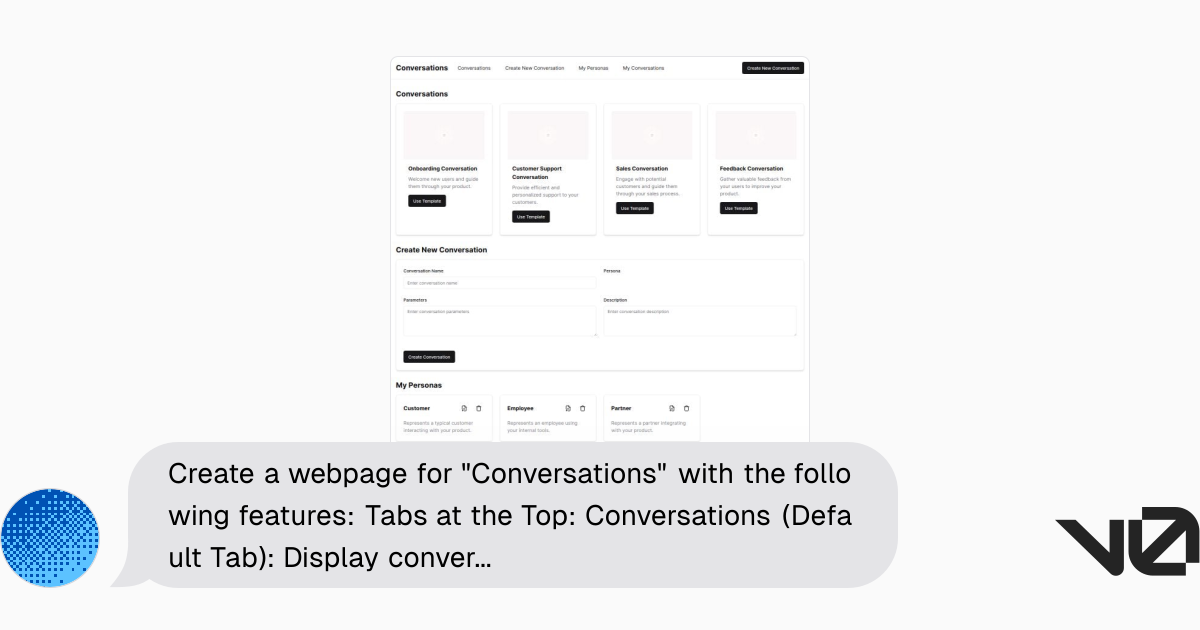 Create a webpage for "Conversations" with the following features: Tabs ...