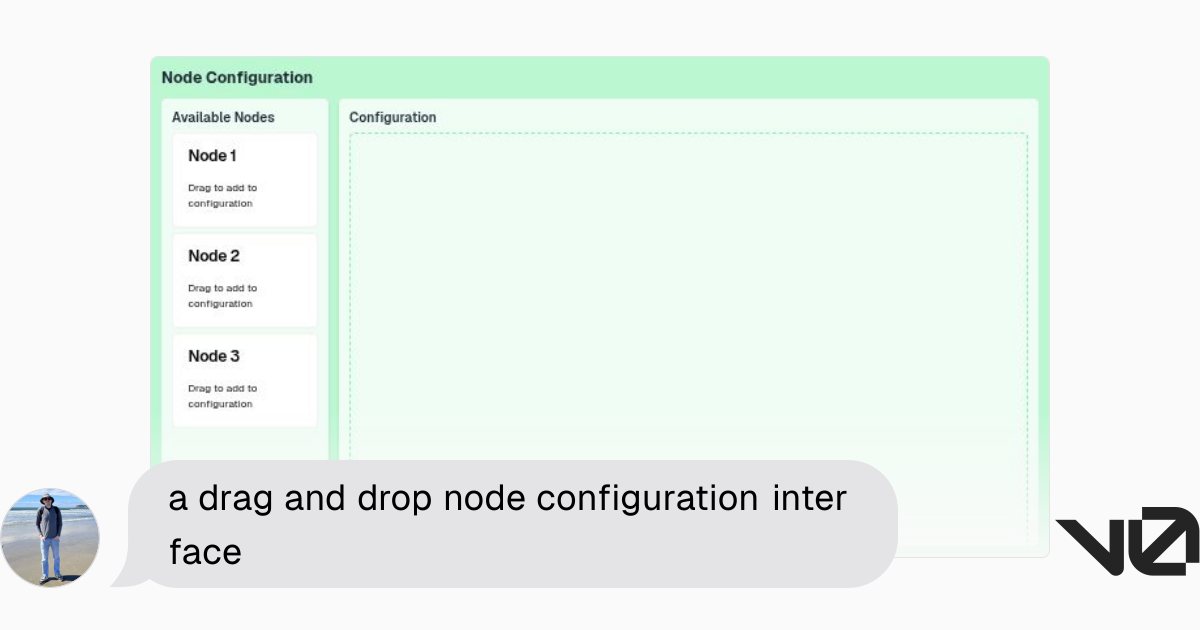 a drag and drop node configuration interface | A shadcn/ui and v0 ...