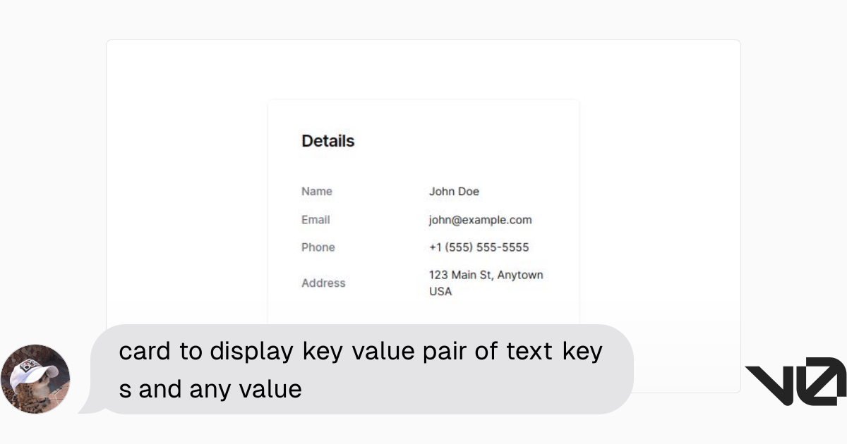 card to display key value pair of text keys and any value | A shadcn/ui ...