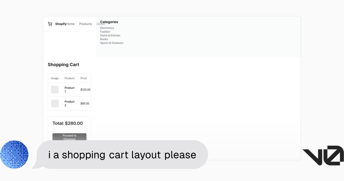 i a shopping cart layout please | A shadcn/ui and v0 generation - v0