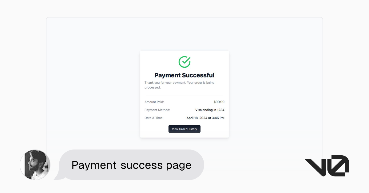 Payment success page | A shadcn/ui and v0 generation - v0