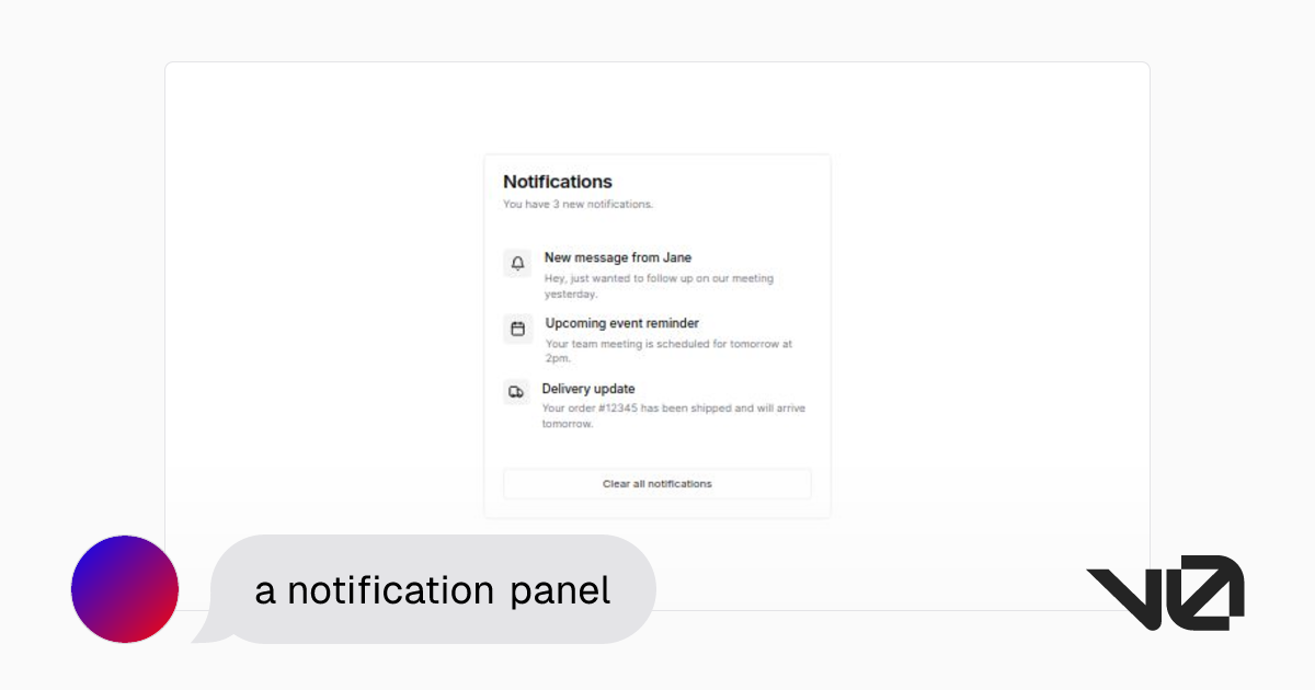 a notification panel | A shadcn/ui and v0 generation - v0