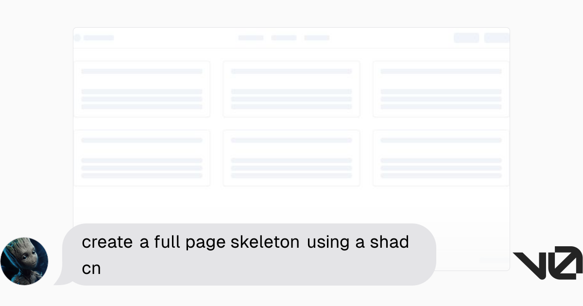 create a full page skeleton using a shadcn | A shadcn/ui and v0 ...