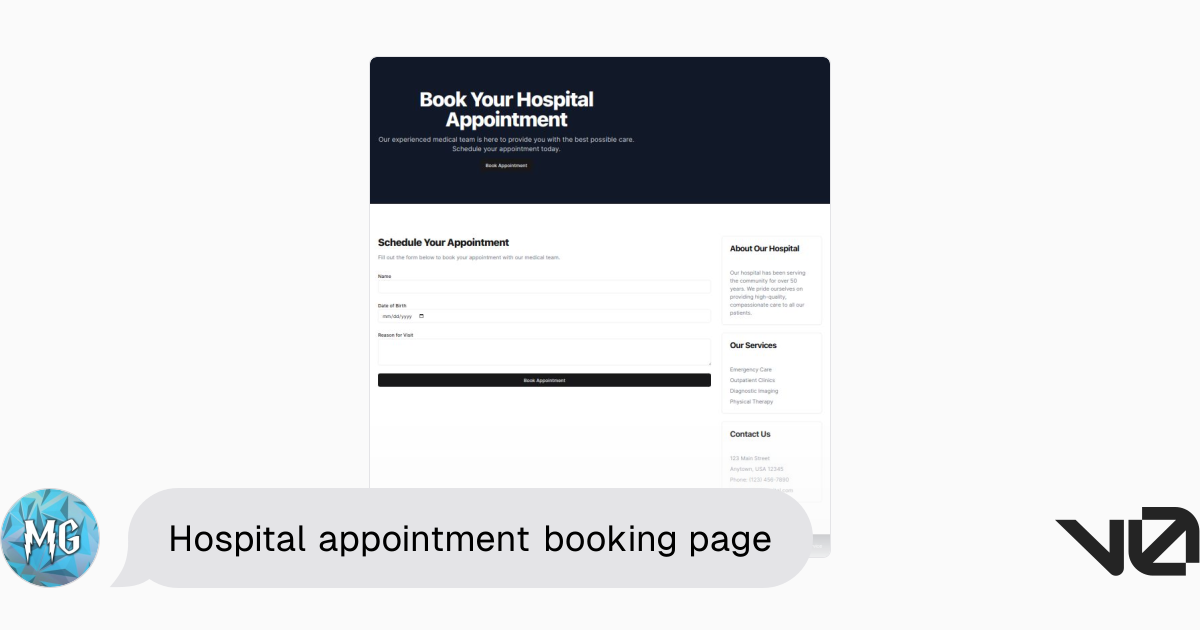 Hospital appointment booking page | A shadcn/ui and v0 generation - v0