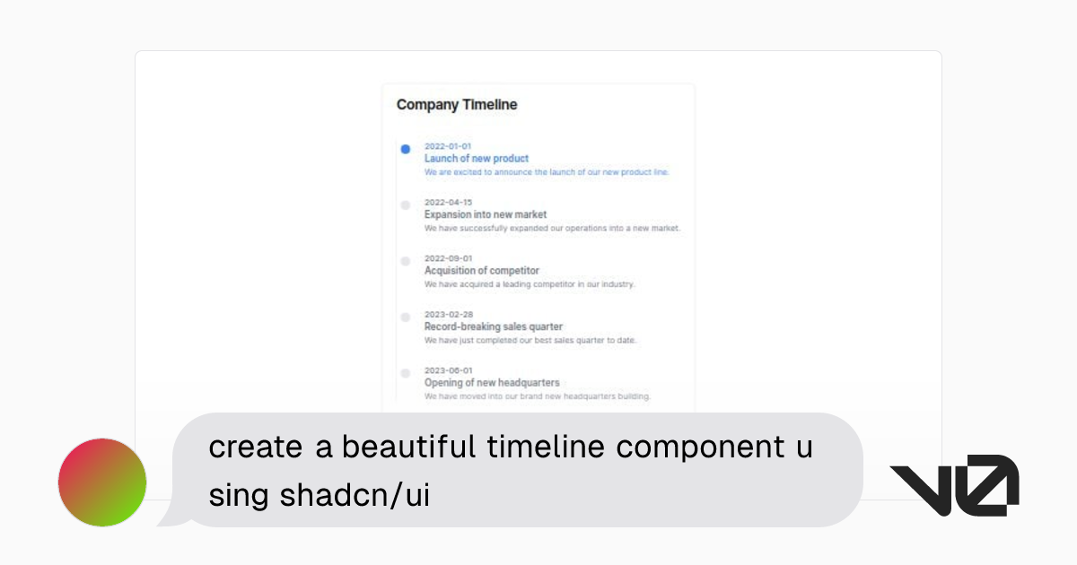 create a beautiful timeline component using shadcn/ui | A shadcn/ui and v0 generation - v0