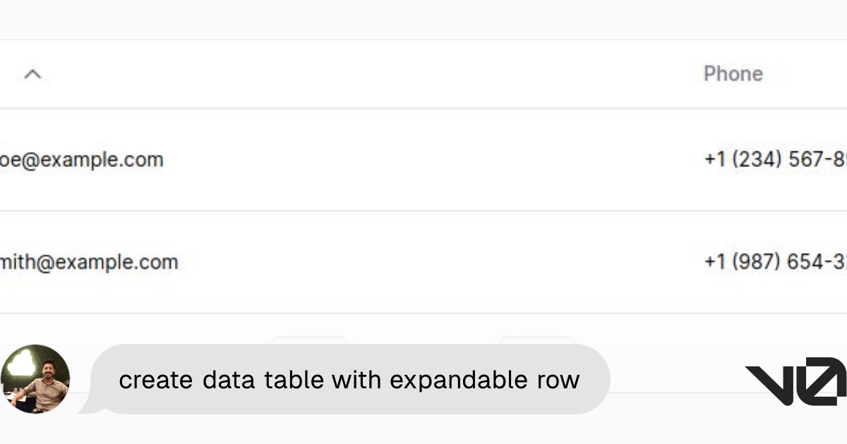 create data table with expandable row | A shadcn/ui and v0 generation - v0