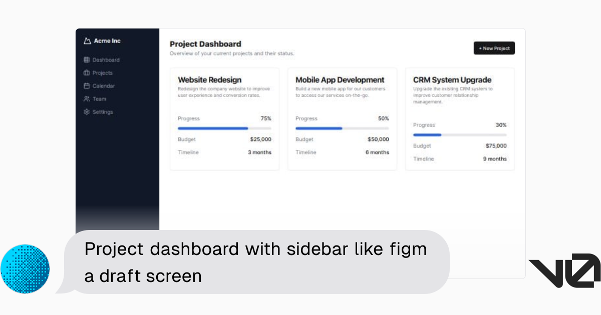 Project dashboard with sidebar like figma draft screen | A shadcn/ui ...