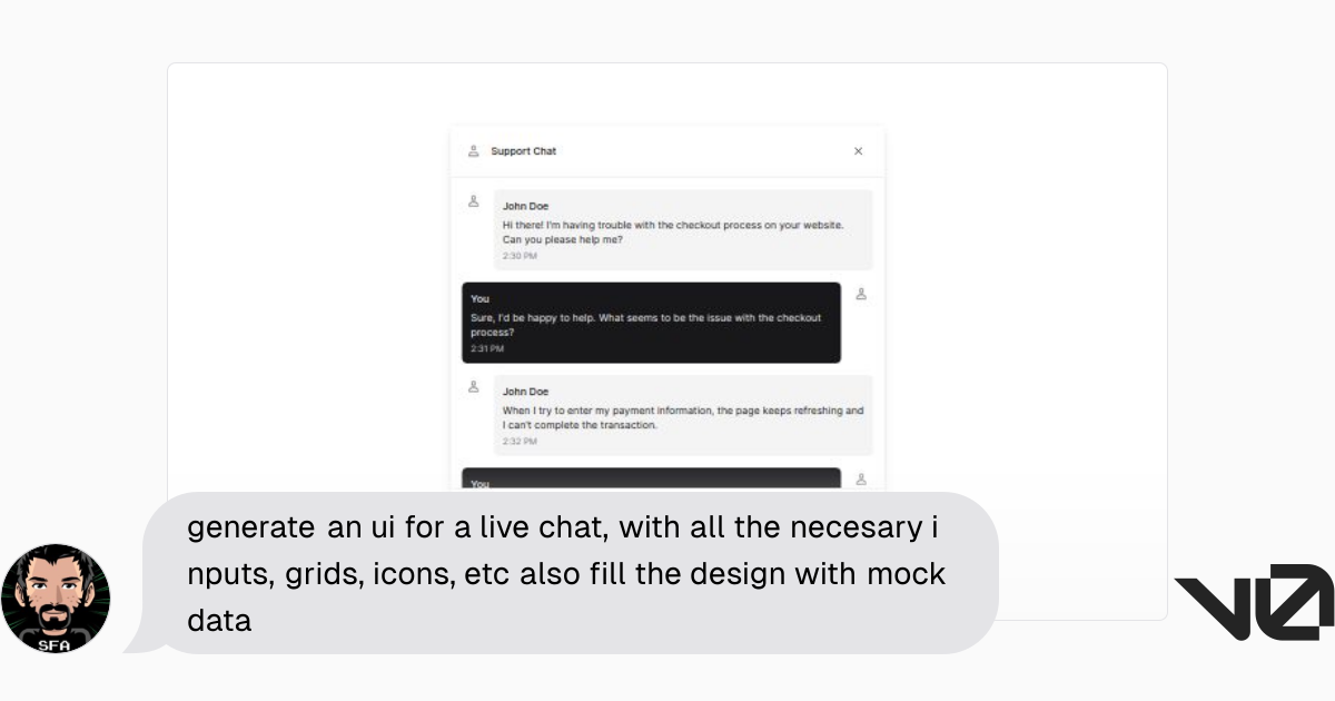 generate an ui for a live chat, with all the necesary inputs, grids ...