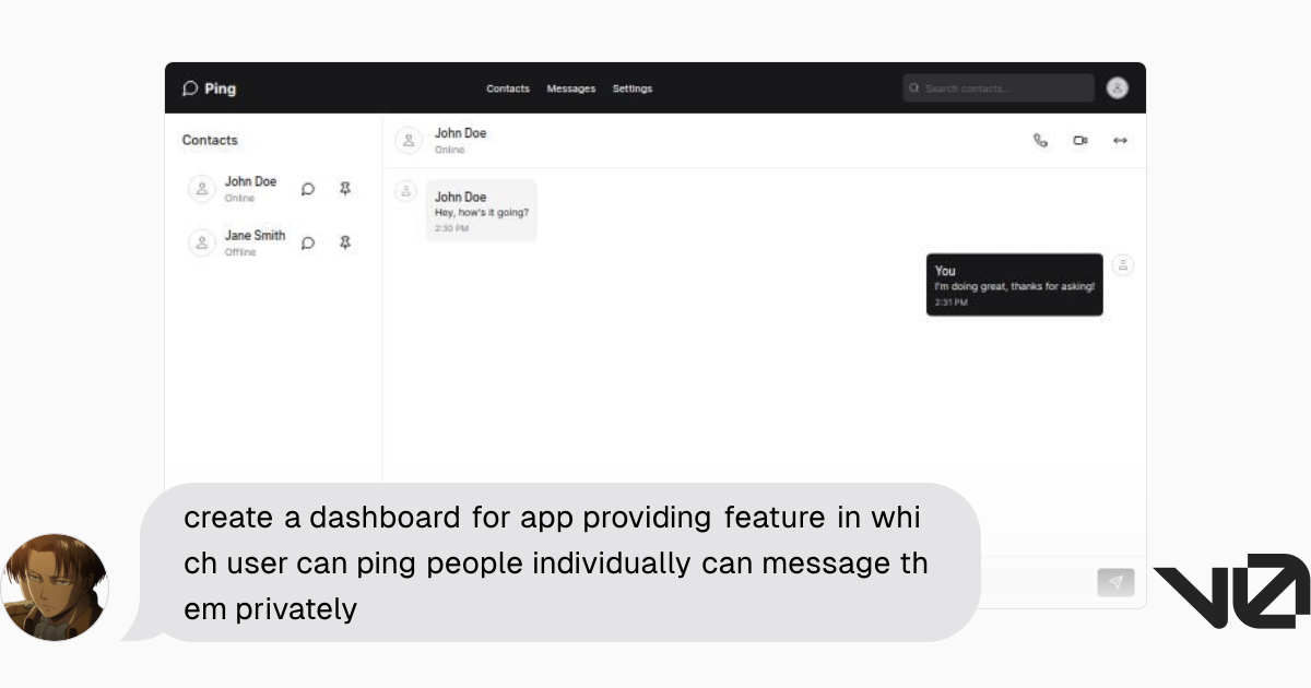 create a dashboard for app providing feature in which user can ping ...
