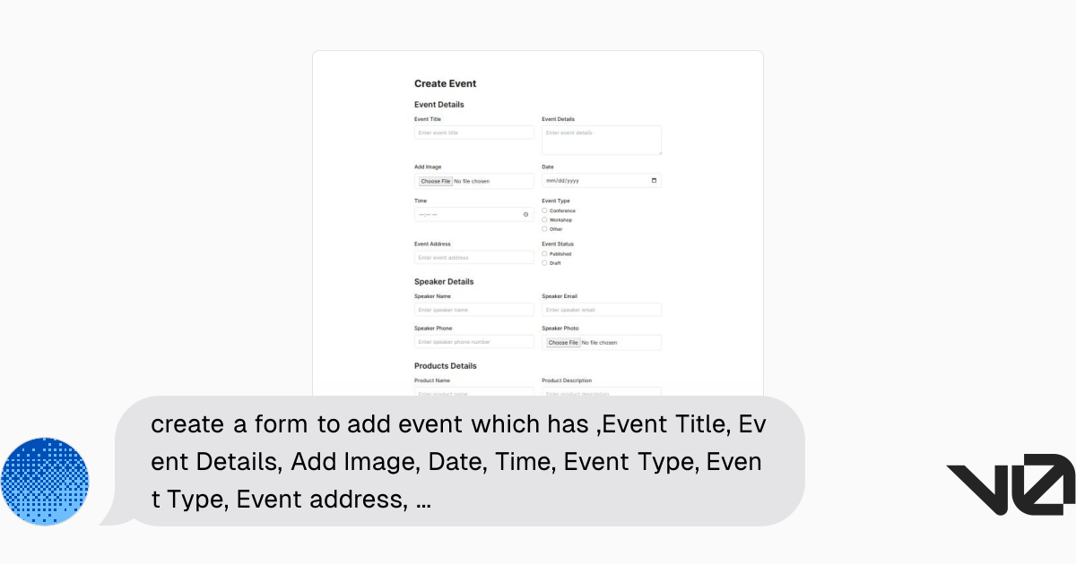 create a form to add event which has ,Event Title, Event Details, Add ...