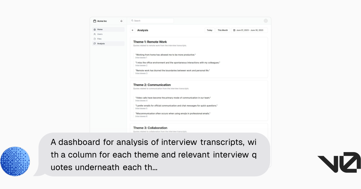 A dashboard for analysis of interview transcripts, with a column for ...