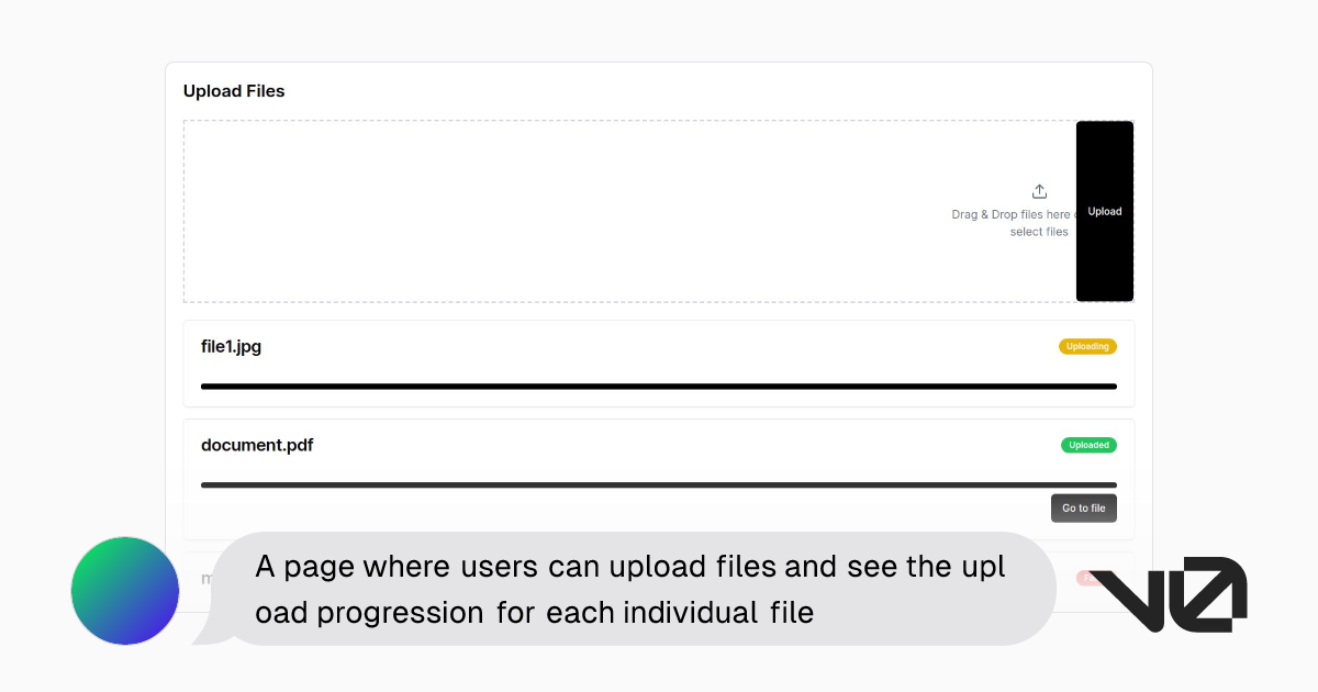 A page where users can upload files and see the upload progression for each individual file | A ...