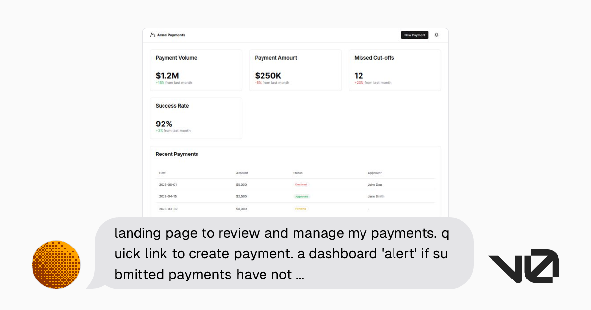 landing page to review and manage my payments. quick link to create payment. a dashboard 'alert ...
