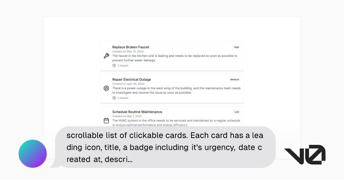 scrollable list of clickable cards. Each card has a leading icon, title, a badge including it's ...