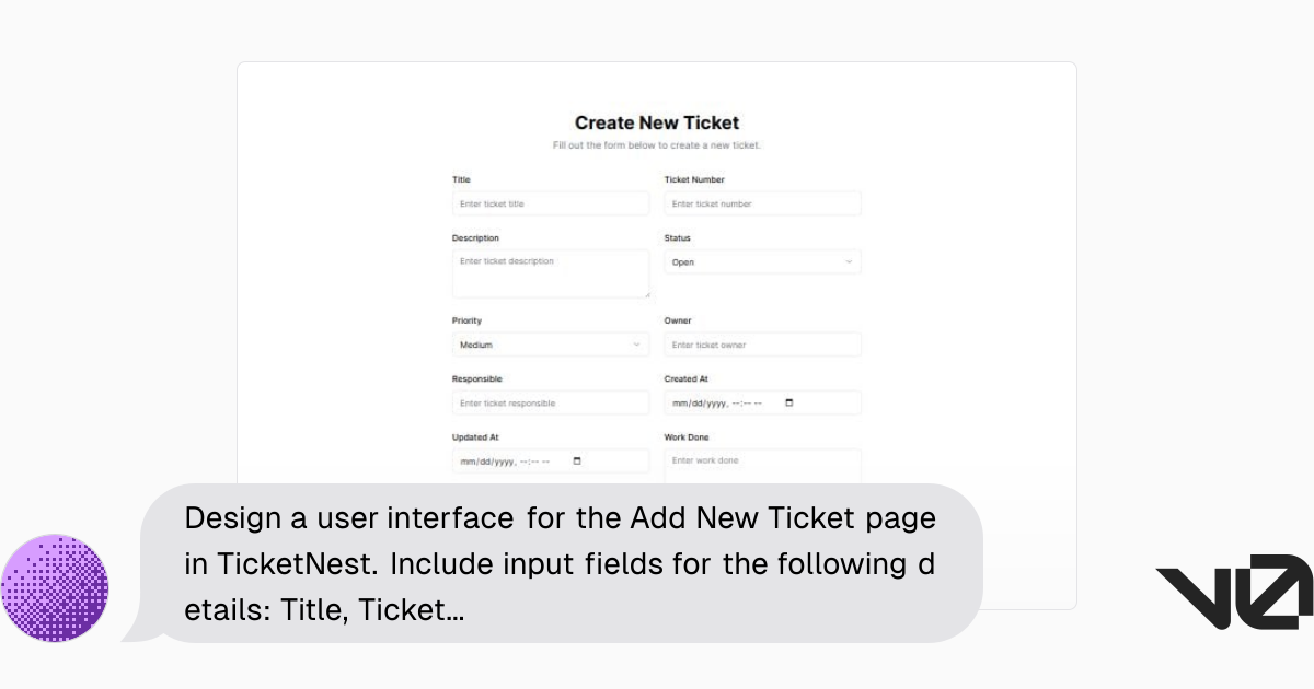 Design a user interface for the Add New Ticket page in TicketNest ...