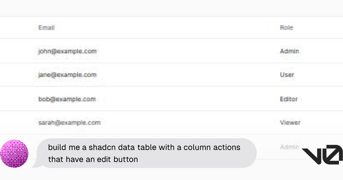 build me a shadcn data table with a column actions that have an edit ...