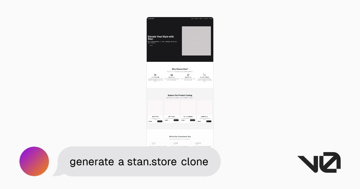 generate a stan.store clone | A shadcn/ui and v0 generation - v0