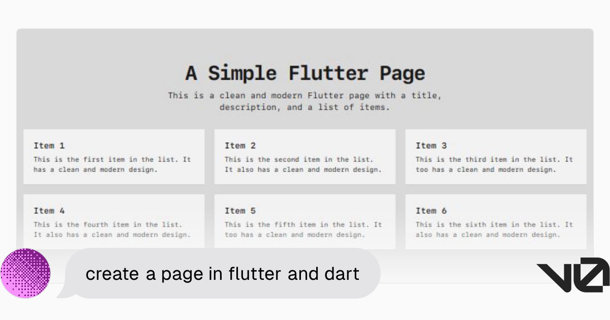 create a page in flutter and dart | A shadcn/ui and v0 generation - v0