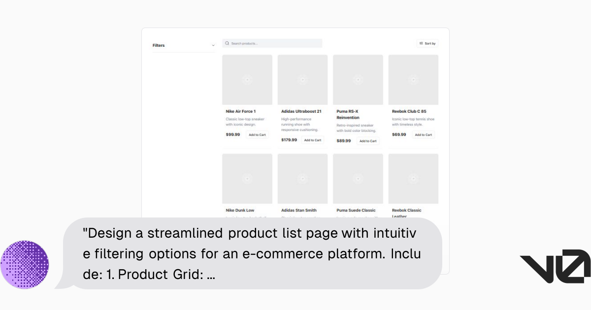 "Design a streamlined product list page with intuitive filtering ...