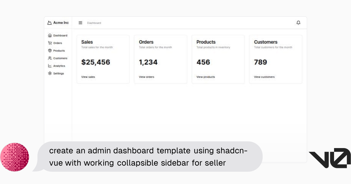 create an admin dashboard template using shadcn-vue with working ...