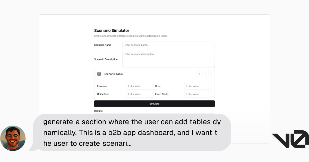 generate a section where the user can add tables dynamically. This is a ...