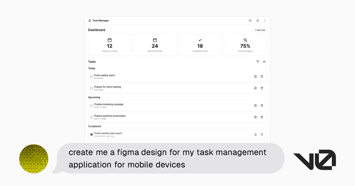 create me a figma design for my task management application for mobile devices | A shadcn/ui and ...