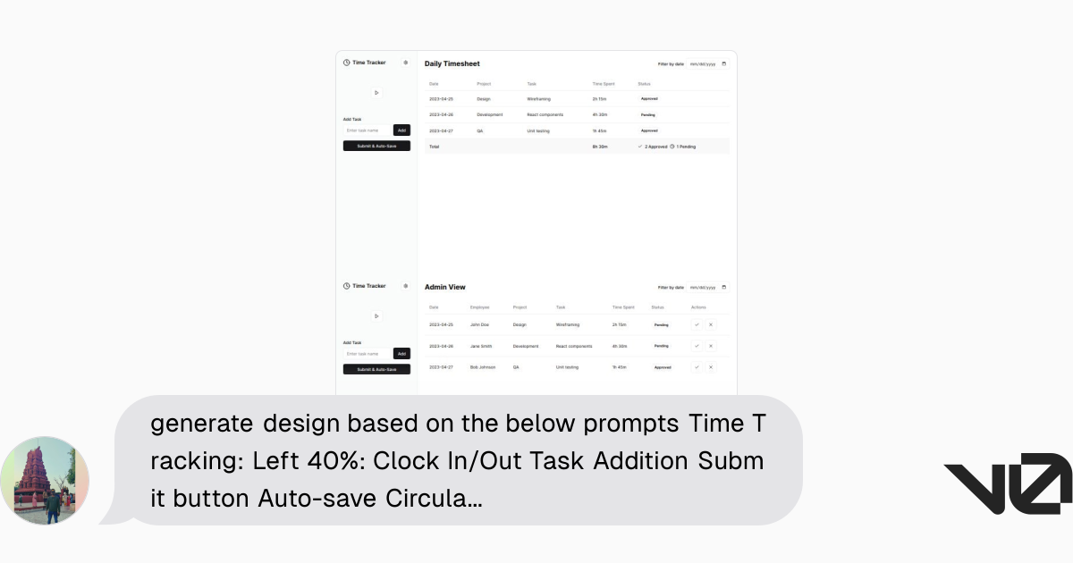 generate design based on the below prompts Time Tracking: Left 40% ...