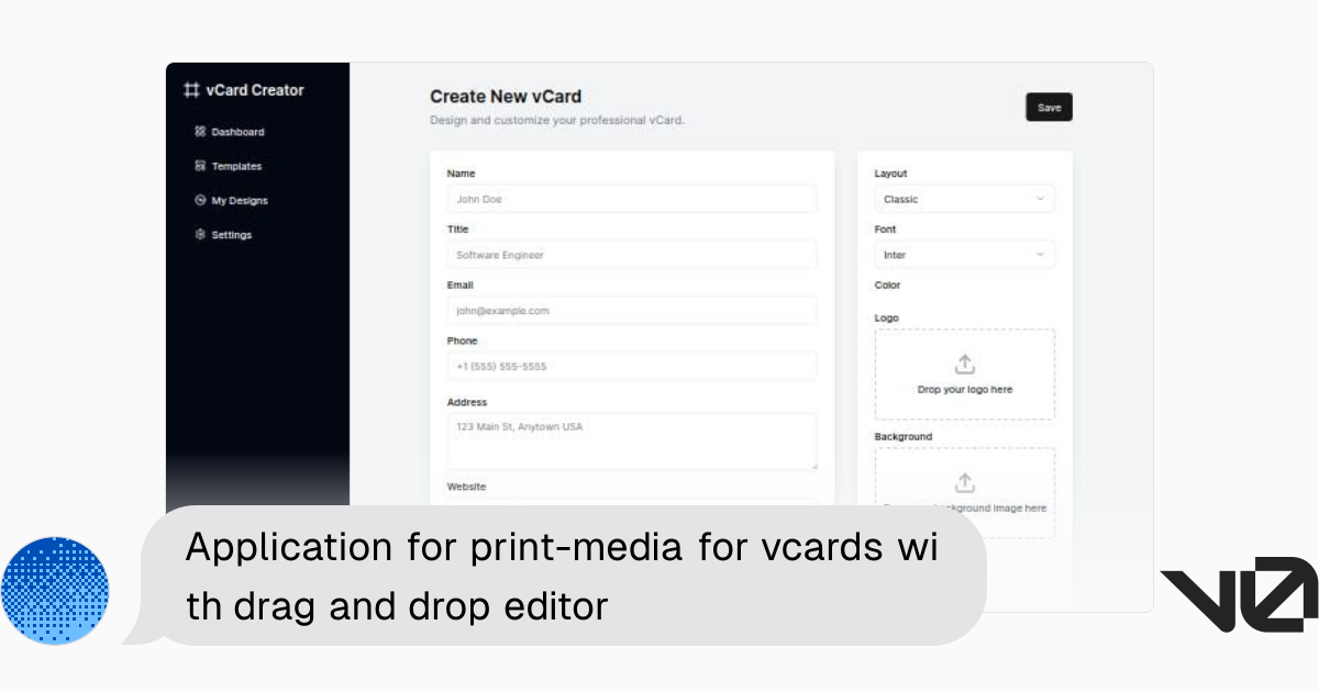 Application for print-media for vcards with drag and drop editor | A ...