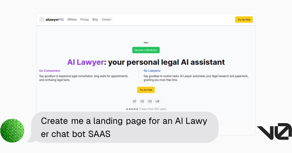 Create me a landing page for an AI Lawyer chat bot SAAS | A shadcn/ui ...