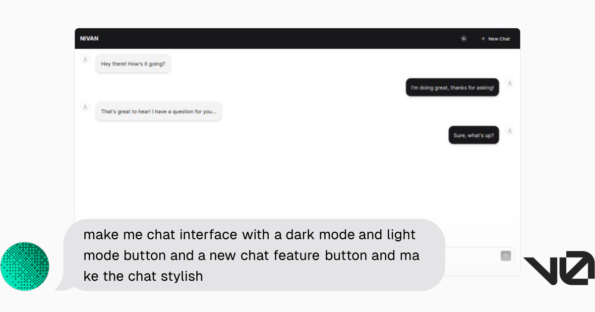 make me chat interface with a dark mode and light mode button and a new ...