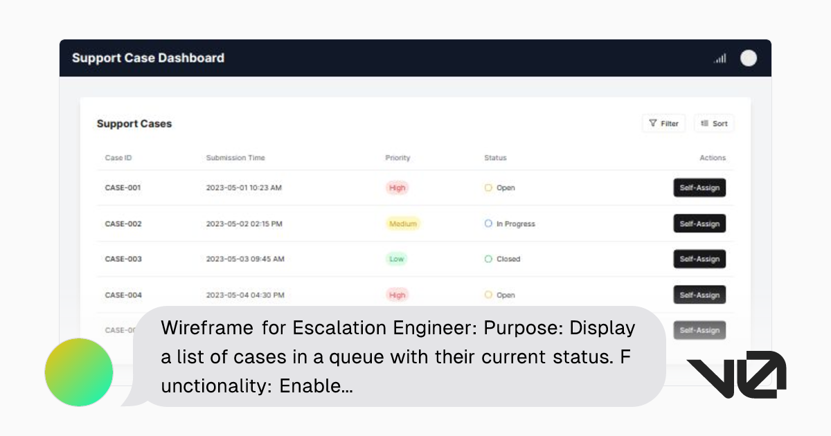 Wireframe for Escalation Engineer: Purpose: Display a list of cases in a queue with their ...