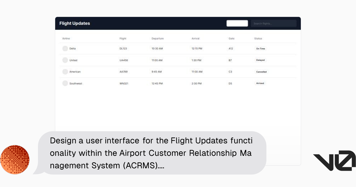 Design a user interface for the Flight Updates functionality within the ...