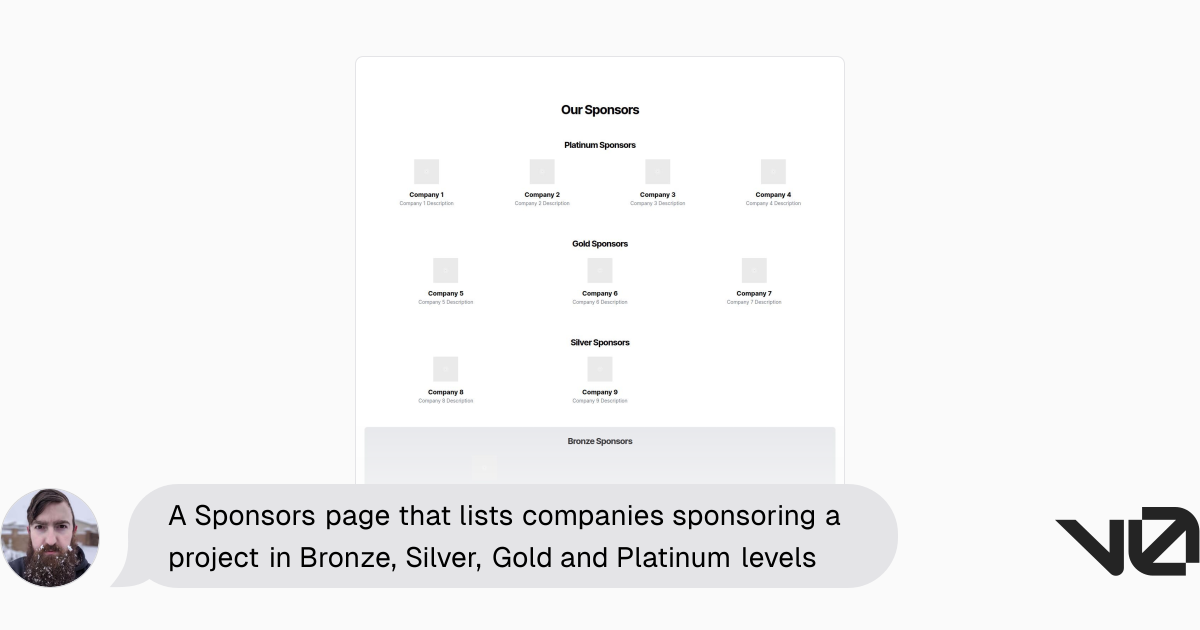 A Sponsors page that lists companies sponsoring a project in Bronze ...