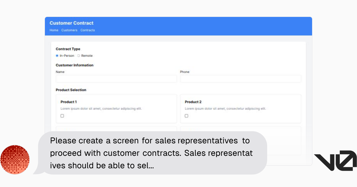 Please create a screen for sales representatives to proceed with ...