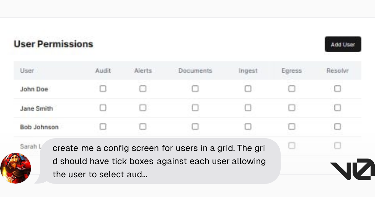create me a config screen for users in a grid. The grid should have ...