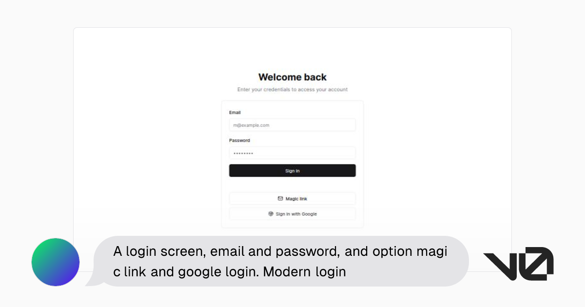 A login screen, email and password, and option magic link and google ...
