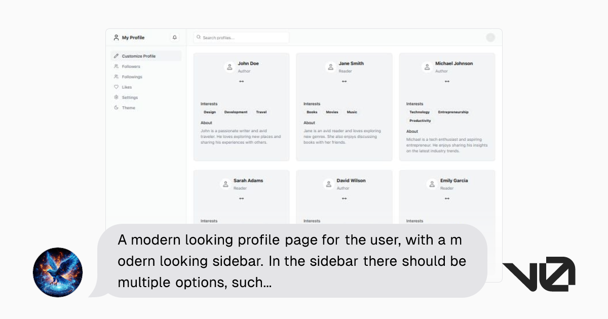 A modern looking profile page for the user, with a modern looking ...