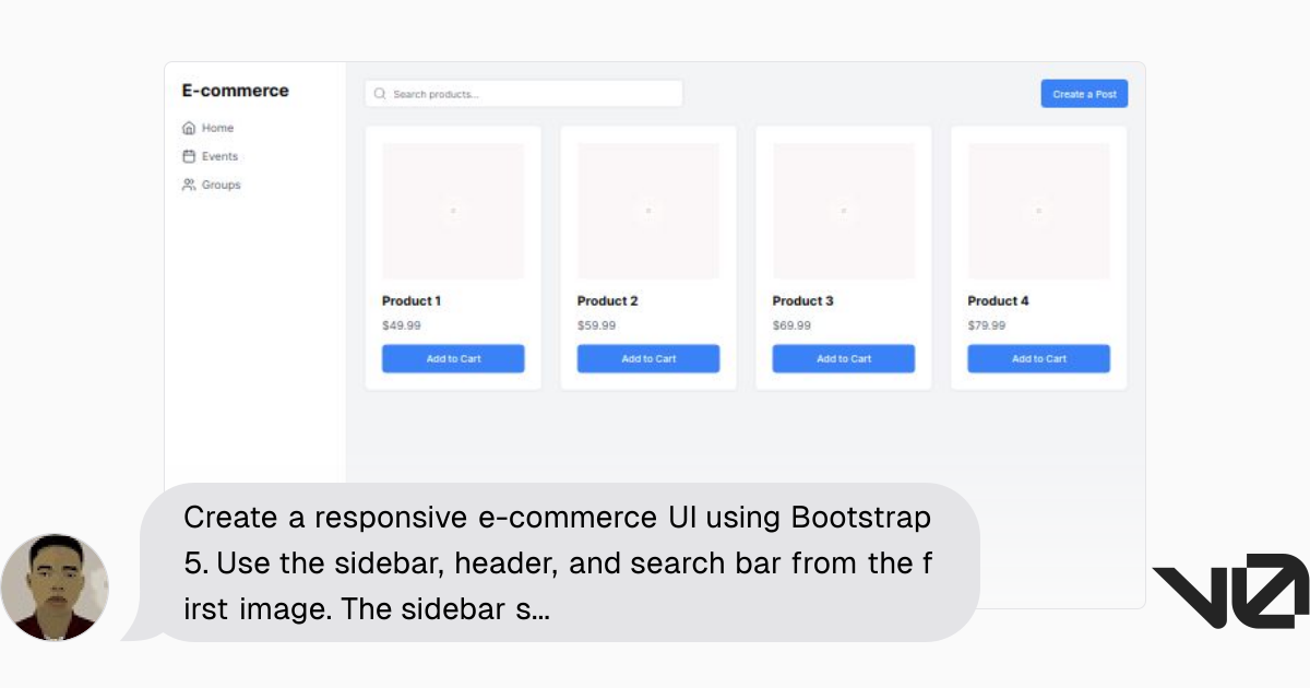 Create a responsive e-commerce UI using Bootstrap 5. Use the sidebar ...