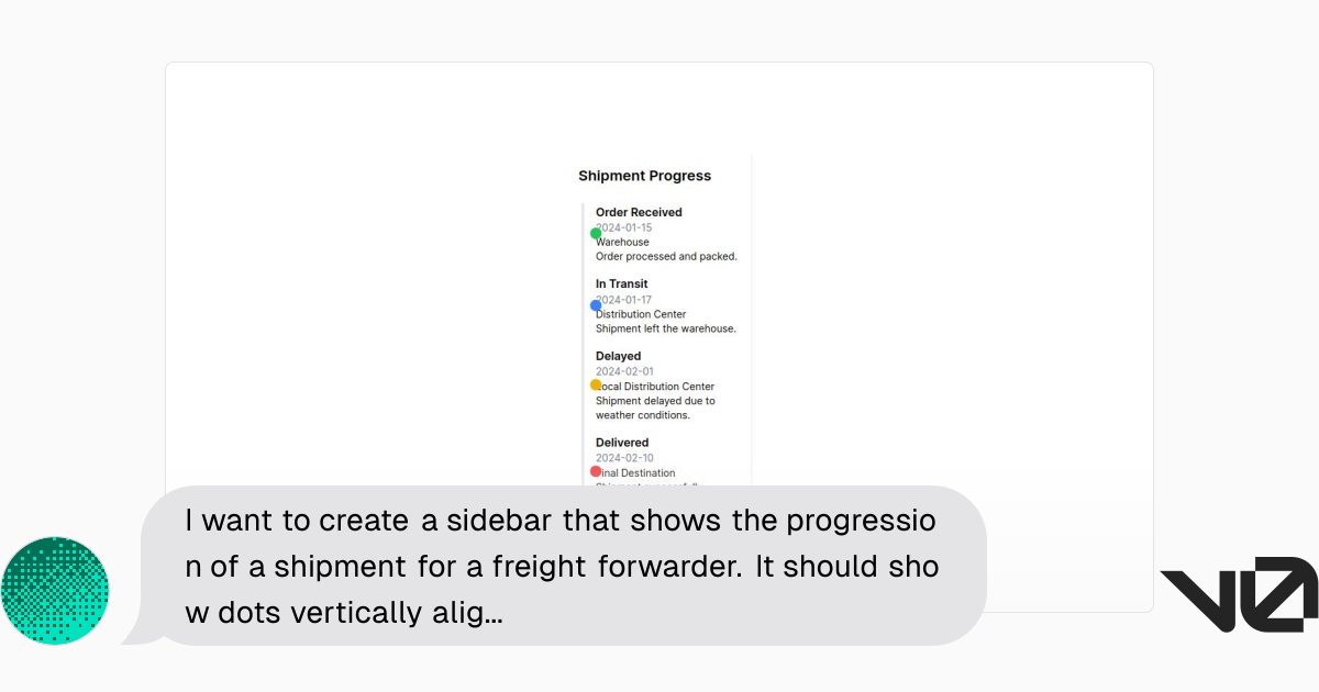 I want to create a sidebar that shows the progression of a shipment for ...