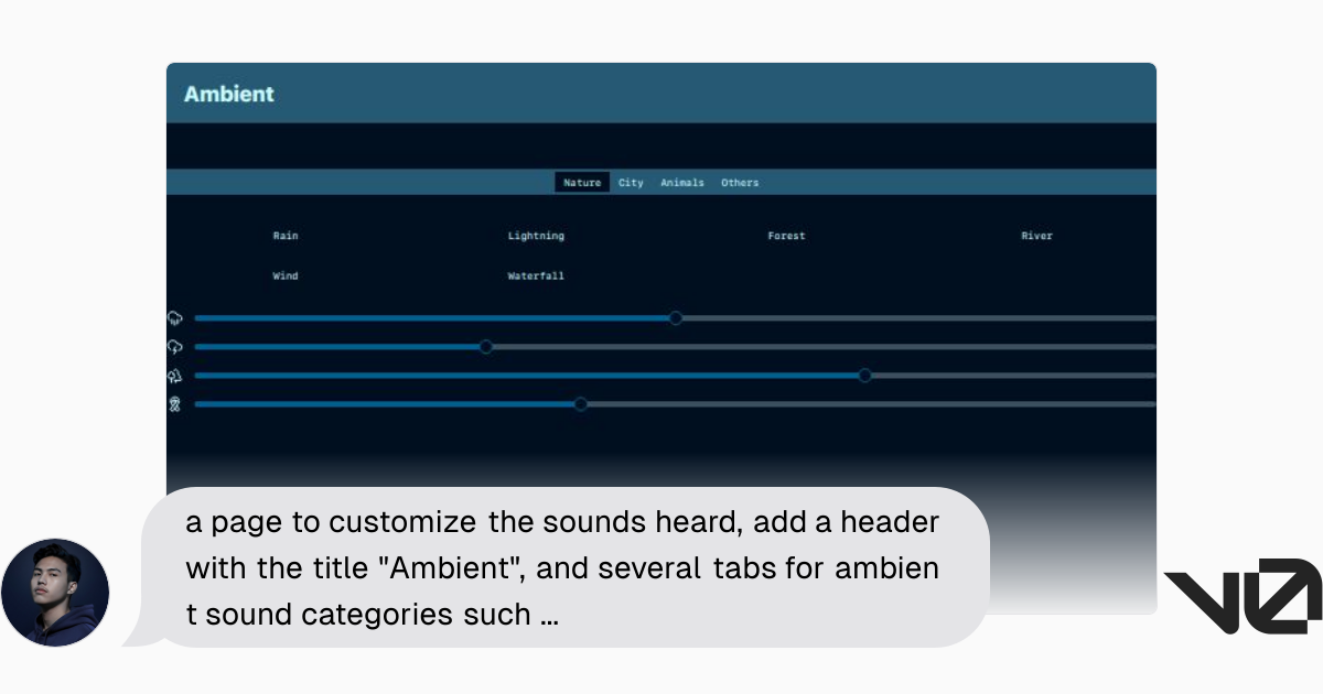 a page to customize the sounds heard, add a header with the title ...