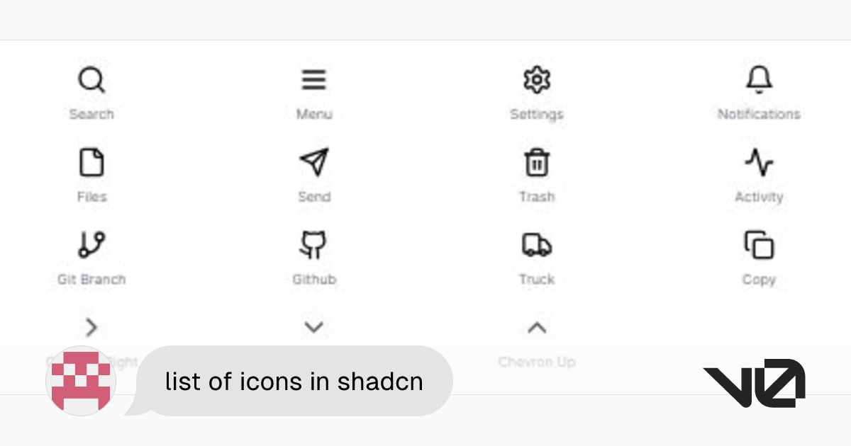 list of icons in shadcn | A shadcn/ui and v0 generation - v0