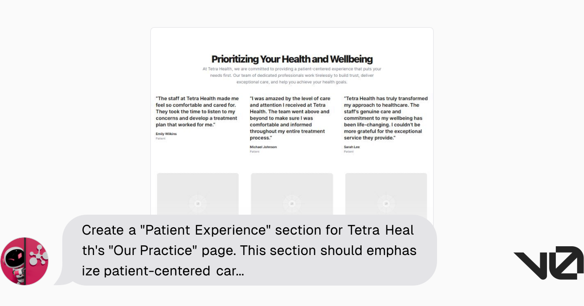 Create a "Patient Experience" section for Tetra Health's "Our Practice ...