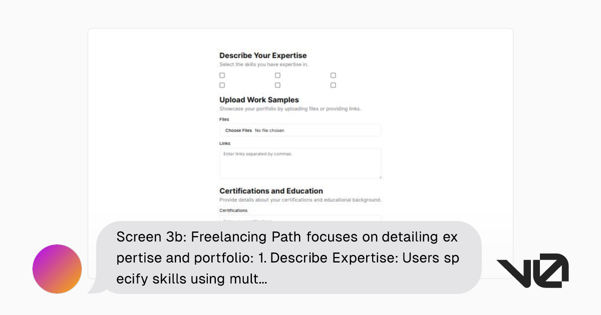 Screen 3b: Freelancing Path focuses on detailing expertise and ...